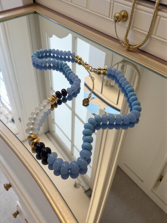 Fucci Minnulli | Jewelry | Shades Of Blue Gold Etched Bead Necklace By ...